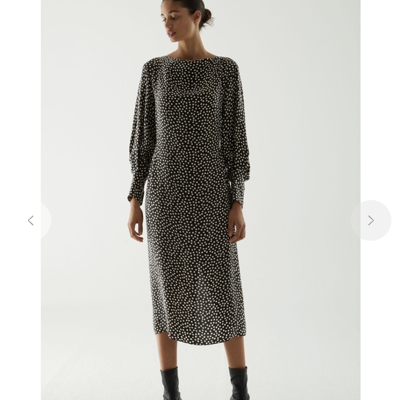 COS | Dresses | New Cos Cowl Neck Long Sleeve Speckled Dot Cupro Midi ...